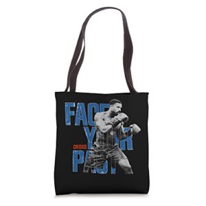 adonis creed face your past blue typography tote bag