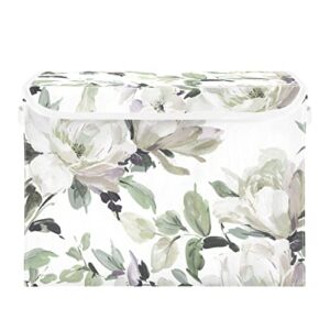 Laundry Storage Box Cube Storage Bin for Towel White Green Flower Clothes Storage 12x12x16