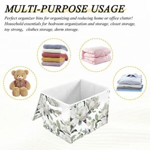 Laundry Storage Box Cube Storage Bin for Towel White Green Flower Clothes Storage 12x12x16