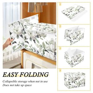 Laundry Storage Box Cube Storage Bin for Towel White Green Flower Clothes Storage 12x12x16