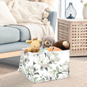 Laundry Storage Box Cube Storage Bin for Towel White Green Flower Clothes Storage 12x12x16