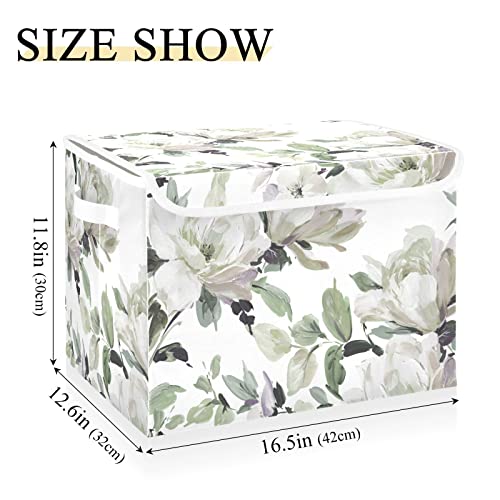 Laundry Storage Box Cube Storage Bin for Towel White Green Flower Clothes Storage 12x12x16