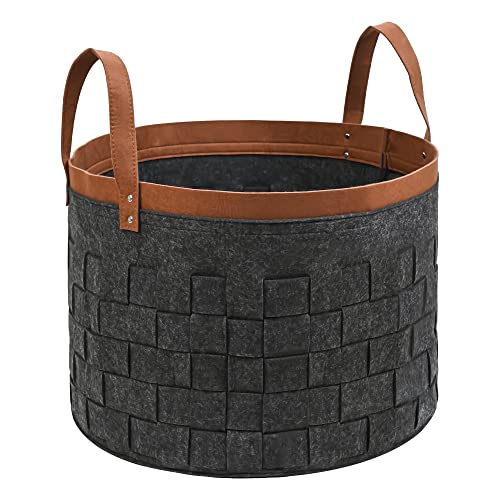 DAKCOS 65L Felt Storage basket Felt Woven Basket 19.6"x19.6"x13" Round Basket with Felt Carry Handles for Toys,Towels,Clothes,Firewood etc.