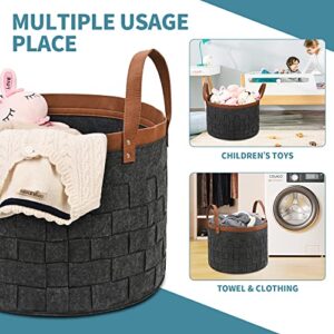 DAKCOS 65L Felt Storage basket Felt Woven Basket 19.6"x19.6"x13" Round Basket with Felt Carry Handles for Toys,Towels,Clothes,Firewood etc.