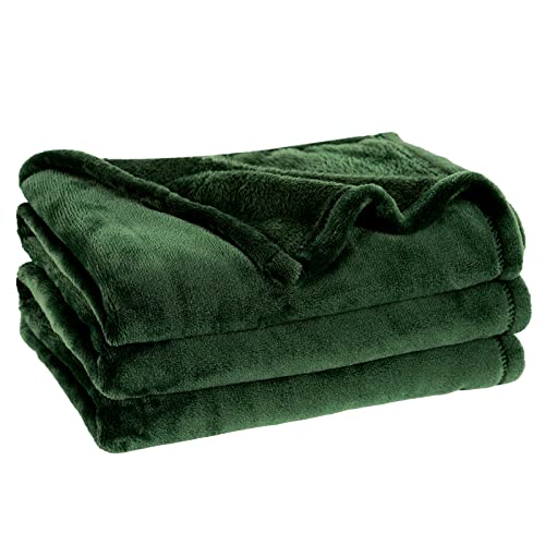 David's Home Fleece Throw Blanket,Ultra Soft Flannel Bed Blanket,No Shed No Pilling, 300GSM Lightweight Luxury Plush Cozy Blanket for All Season, 50" x 60", Dark Green