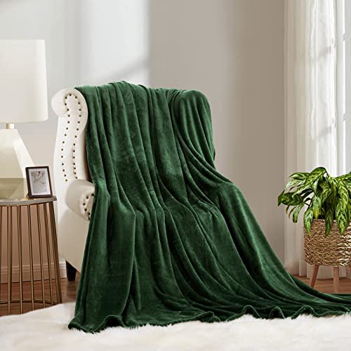 David's Home Fleece Throw Blanket,Ultra Soft Flannel Bed Blanket,No Shed No Pilling, 300GSM Lightweight Luxury Plush Cozy Blanket for All Season, 50" x 60", Dark Green