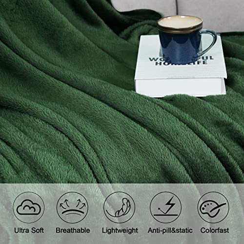 David's Home Fleece Throw Blanket,Ultra Soft Flannel Bed Blanket,No Shed No Pilling, 300GSM Lightweight Luxury Plush Cozy Blanket for All Season, 50" x 60", Dark Green