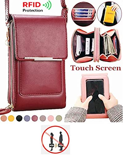 atcryih Anti-theft Leather Bag, Phone Crossbody Bags for Women, Touchscreen Phone Wallet PU Leather Crossbody Bag (1-Black)