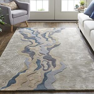 Feizy Serrano Modern Viscose Rug, Beige/Blue, 8' x 10' Area Rug