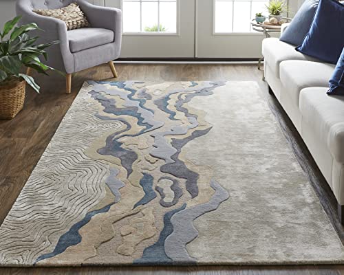 Feizy Serrano Modern Viscose Rug, Beige/Blue, 8' x 10' Area Rug