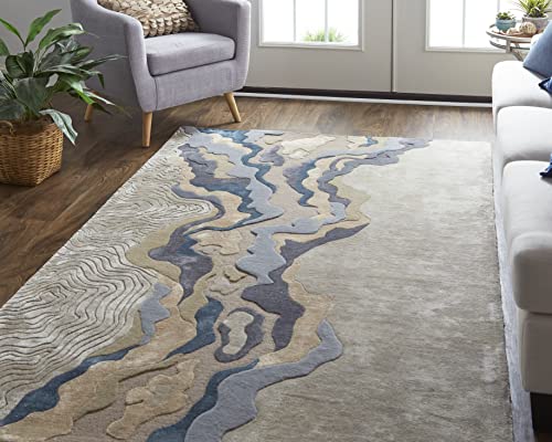 Feizy Serrano Modern Viscose Rug, Beige/Blue, 8' x 10' Area Rug