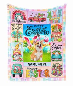 prezzy happy easter dog blanket cute pembroke welsh corgi rabbit throw blanket custom gifts for dog lover pascha spring floral holiday thanksgiving decoration for sofa couch bed living room