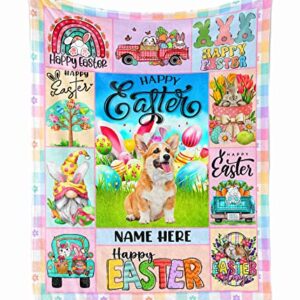 PREZZY Happy Easter Dog Blanket Cute Pembroke Welsh Corgi Rabbit Throw Blanket Custom Gifts for Dog Lover Pascha Spring Floral Holiday Thanksgiving Decoration for Sofa Couch Bed Living Room