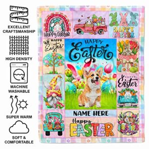 PREZZY Happy Easter Dog Blanket Cute Pembroke Welsh Corgi Rabbit Throw Blanket Custom Gifts for Dog Lover Pascha Spring Floral Holiday Thanksgiving Decoration for Sofa Couch Bed Living Room