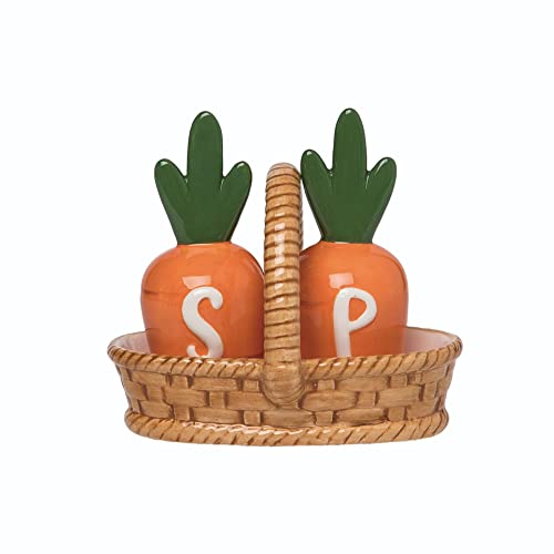 Carrot Salt & Pepper Shaker Set In Basket Easter Decoration