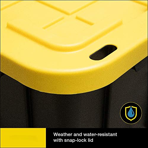 BLACK & YELLOW 27-Gallon Tough Storage Containers with Secure Snap Lid, Stackable, Extremely Durable, Nestable, 4 Pack