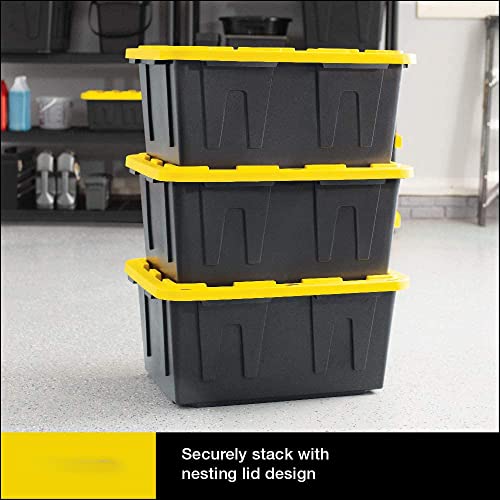 BLACK & YELLOW 27-Gallon Tough Storage Containers with Secure Snap Lid, Stackable, Extremely Durable, Nestable, 4 Pack