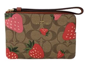 coach signature corner zip wristlet with strawberry print khaki style no. ch166