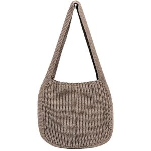 fairy grunge crochet tote bag knitted hobo bag aesthetic shoulder bag trendy purse fairycore accessories for women (khaki)