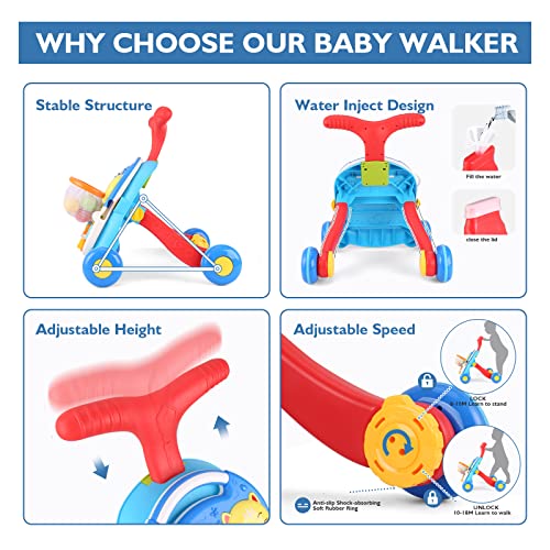 Eners Sit to Stand Baby Learning Walker with Wheels, Baby Activity Walker, 2 in 1 Baby Push Walkers and Activity Center, Musical Walking Toys, Walker for Baby Boy Girl (Blue)