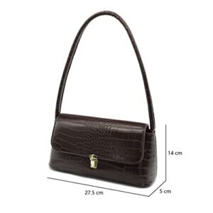 Chloe soo Women Shoulder Bags Embossed Crocodile Effect Underarm Purse Tote Handbag Retro Brown Classic Small Purse 90s Buckle Closure 17