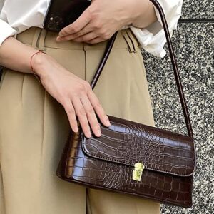 Chloe soo Women Shoulder Bags Embossed Crocodile Effect Underarm Purse Tote Handbag Retro Brown Classic Small Purse 90s Buckle Closure 17