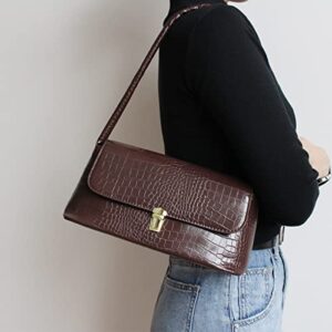 Chloe soo Women Shoulder Bags Embossed Crocodile Effect Underarm Purse Tote Handbag Retro Brown Classic Small Purse 90s Buckle Closure 17