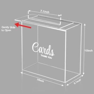 InfinCreats Wedding Card Box for Reception with Slot, Clear Acrylic Card Box for Wedding, 10''x10''x5'' White