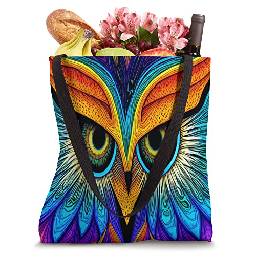 Rainbow Owl Tribal Art Totem Tote Bag