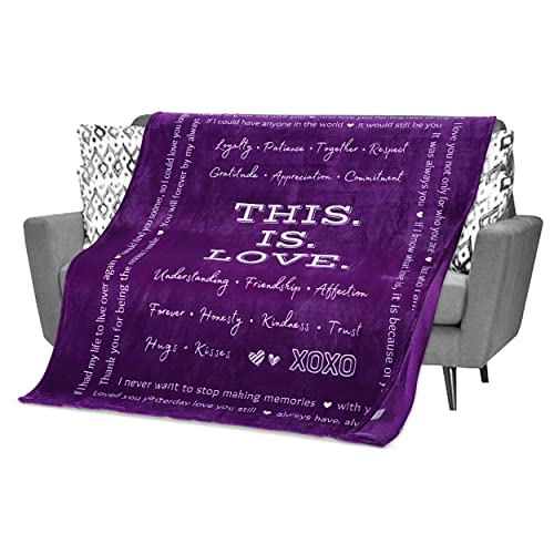 FILO ESTILO Love Blanket, Anniversary Wedding Gifts for Wife from Husband, Romantic Gifts for Her, I Love You Gifts, Presents for Engagement, Birthday, 60x50 Inches (Purple)