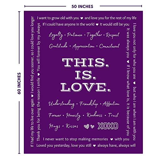 FILO ESTILO Love Blanket, Anniversary Wedding Gifts for Wife from Husband, Romantic Gifts for Her, I Love You Gifts, Presents for Engagement, Birthday, 60x50 Inches (Purple)