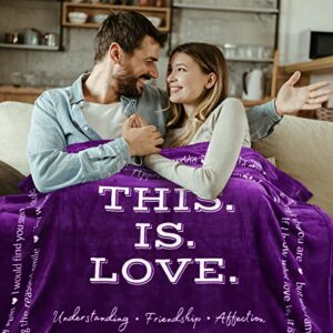 FILO ESTILO Love Blanket, Anniversary Wedding Gifts for Wife from Husband, Romantic Gifts for Her, I Love You Gifts, Presents for Engagement, Birthday, 60x50 Inches (Purple)