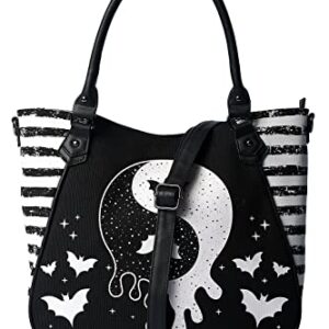 Lost Queen Gothic Stripe Tote Bat Handbag Yin Yang Shoulder Bag Crossbody Purse