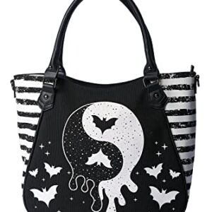 Lost Queen Gothic Stripe Tote Bat Handbag Yin Yang Shoulder Bag Crossbody Purse