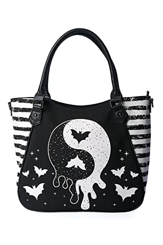 Lost Queen Gothic Stripe Tote Bat Handbag Yin Yang Shoulder Bag Crossbody Purse