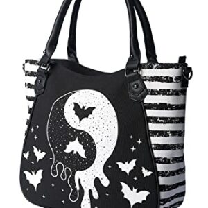 Lost Queen Gothic Stripe Tote Bat Handbag Yin Yang Shoulder Bag Crossbody Purse