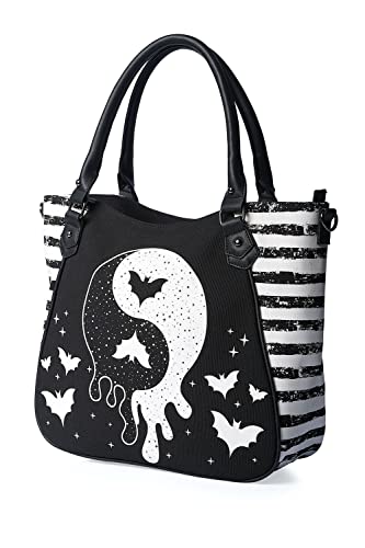 Lost Queen Gothic Stripe Tote Bat Handbag Yin Yang Shoulder Bag Crossbody Purse