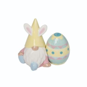 gnome with bunny ears & colorful egg easter salt & pepper skaker