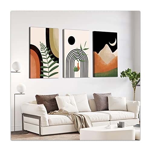 Gisipameis Large Framed Canvas Boho Wall Art Set of 3, Mid Century Modern Wall Art 16" x 24", Minimalist Wall Art Black Beige Neutral Abstract Geometric Prints Room Posters for Living Room Bathroom