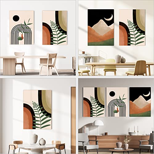 Gisipameis Large Framed Canvas Boho Wall Art Set of 3, Mid Century Modern Wall Art 16" x 24", Minimalist Wall Art Black Beige Neutral Abstract Geometric Prints Room Posters for Living Room Bathroom