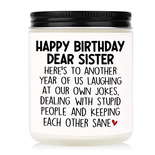 Shqiueos Sister Birthday Gifts from Sister-Happy Birthday Sister Candle, Birthday Gifts for Sister, Sister Bday Funny Gifts, Sister in law Birthday Gifts, Sister Birthday Candle(7oz, Lavender Scented)