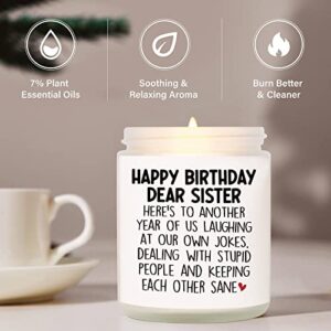 Shqiueos Sister Birthday Gifts from Sister-Happy Birthday Sister Candle, Birthday Gifts for Sister, Sister Bday Funny Gifts, Sister in law Birthday Gifts, Sister Birthday Candle(7oz, Lavender Scented)