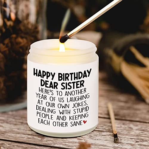 Shqiueos Sister Birthday Gifts from Sister-Happy Birthday Sister Candle, Birthday Gifts for Sister, Sister Bday Funny Gifts, Sister in law Birthday Gifts, Sister Birthday Candle(7oz, Lavender Scented)