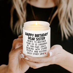 Shqiueos Sister Birthday Gifts from Sister-Happy Birthday Sister Candle, Birthday Gifts for Sister, Sister Bday Funny Gifts, Sister in law Birthday Gifts, Sister Birthday Candle(7oz, Lavender Scented)