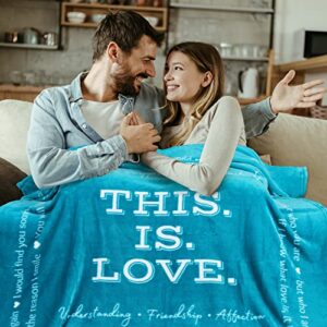 FILO ESTILO This is Love Blanket, Wife Gifts from Husband, Fiance Gifts for Her, Anniversary Wedding Gifts for Couple, Unique Snuggly Throw Blanket, 60x50 Inches (Teal)