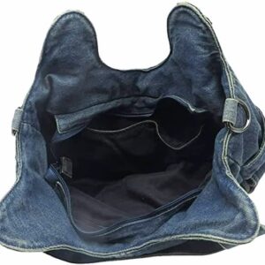 Denim Bag Jean Bag Women Hobo Bag Large Capacity Casual Multiple Pockets Shoulder Tote Bag (Blue)