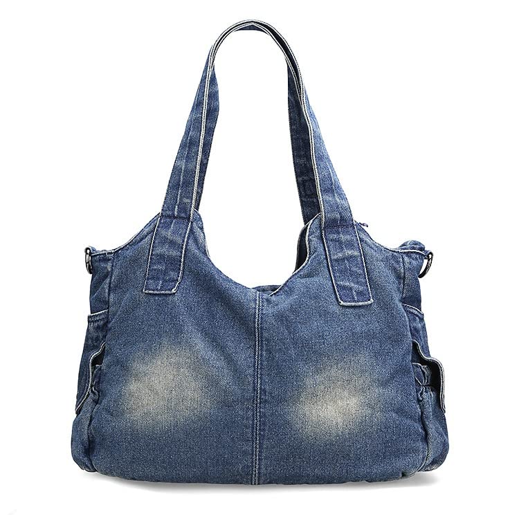 Denim Bag Jean Bag Women Hobo Bag Large Capacity Casual Multiple Pockets Shoulder Tote Bag (Blue)