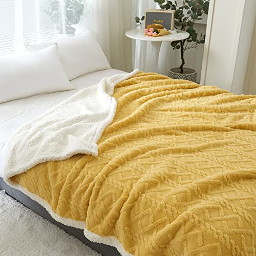 MERRYLIFE Sherpa Fleece Throw Blanket Cozy Soft 3D Stylish Design Fuzzy Thick Warm Blanket for Couch Sofa Bed (50" 60",Light Yellow)