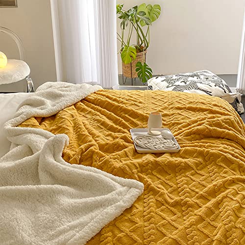 MERRYLIFE Sherpa Fleece Throw Blanket Cozy Soft 3D Stylish Design Fuzzy Thick Warm Blanket for Couch Sofa Bed (50" 60",Light Yellow)