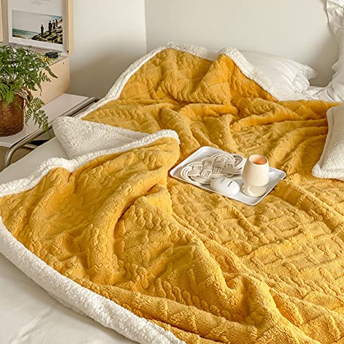 MERRYLIFE Sherpa Fleece Throw Blanket Cozy Soft 3D Stylish Design Fuzzy Thick Warm Blanket for Couch Sofa Bed (50" 60",Light Yellow)